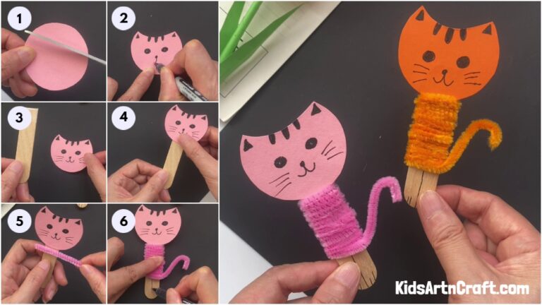 DIY Popsicle Stick and Pipe Cleaner Tutorial Cat Craft - Kids Art & Craft
