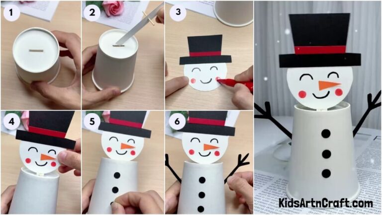DIY Snowman Paper Cup Craft Tutorial For Kids - Kids Art & Craft