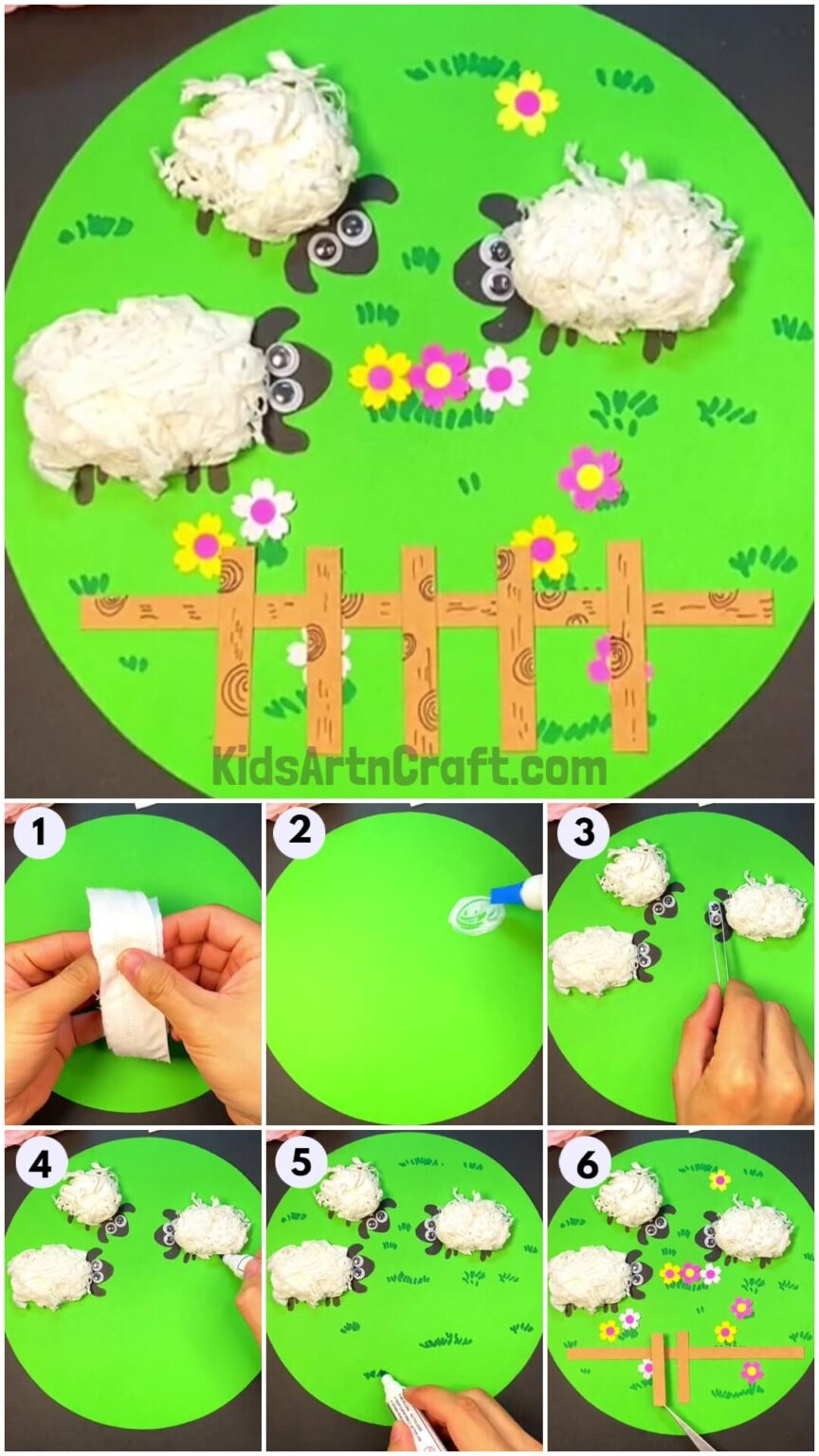 DIY Tissue Paper Sheep Artwork Easy Tutorial For Kids - Kids Art & Craft