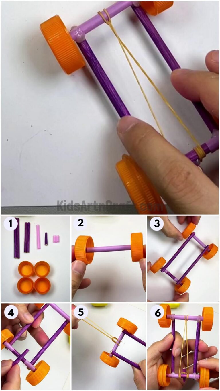 DIY Toy Car Using Chopsticks, Rubber Band, Straws and Bottle Caps ...
