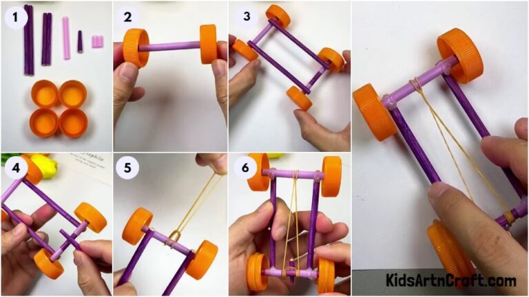 DIY Toy Car Using Chopsticks, Rubber Band, Straws and Bottle Caps ...