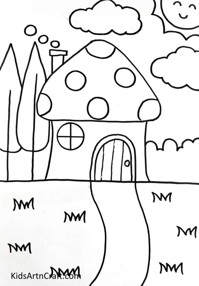 Draw a Mushroom House Step by Step Tutorials - Kids Art & Craft