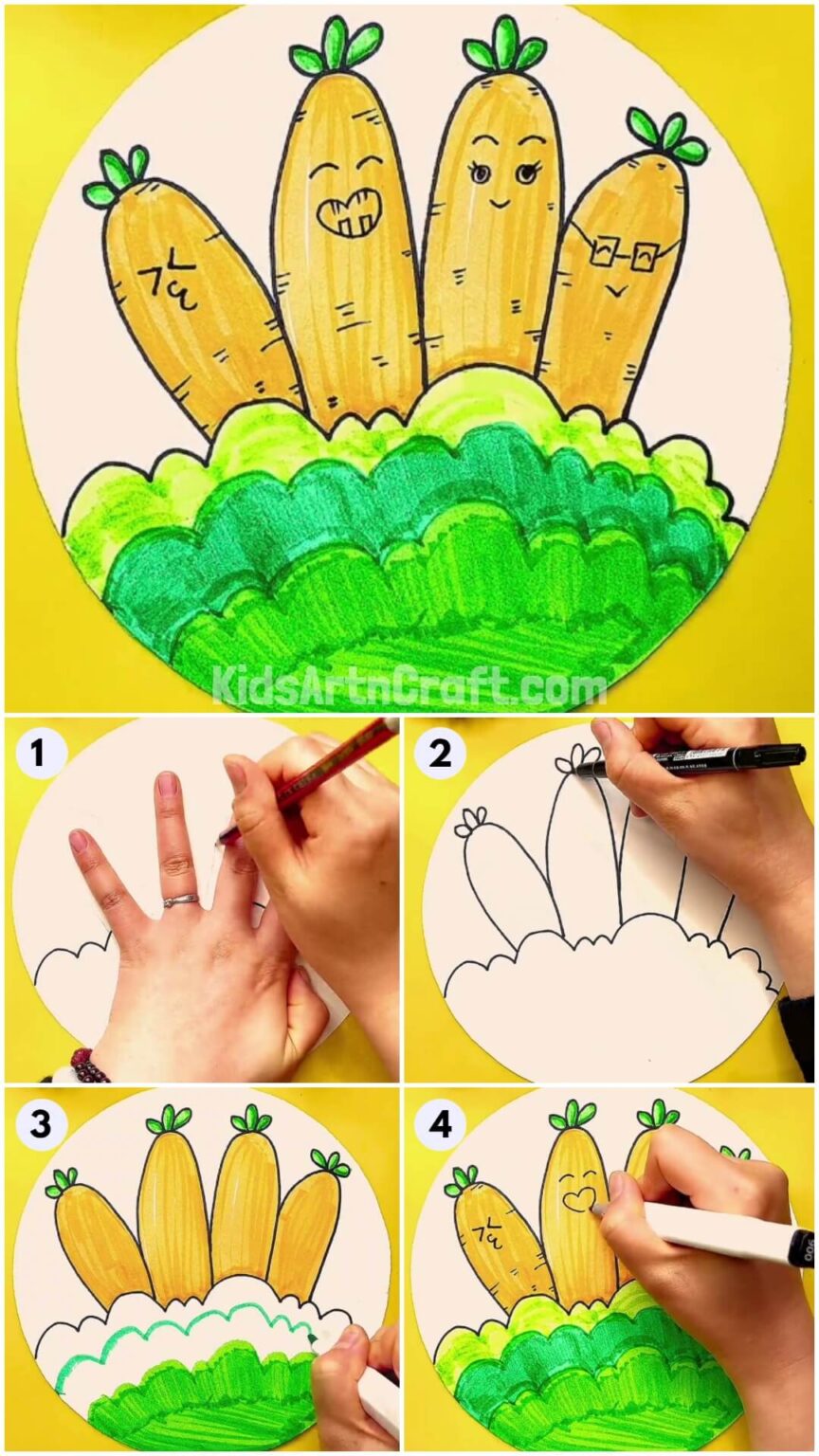 Easy Carrot Drawing Step-by-step Tutorial For Kids - Kids Art & Craft