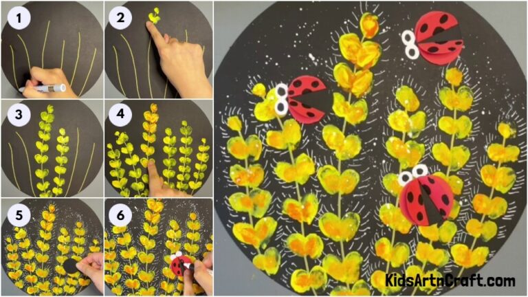 Easy Finger Tips Flower Art & Ladybug Craft With Step by Step Tutorial ...