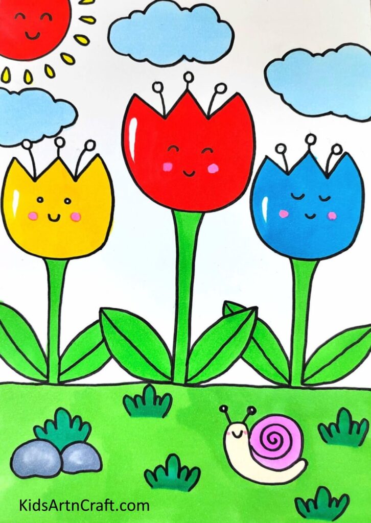 Easy Tulip Flower Painting Tutorial For Kids - Kids Art & Craft