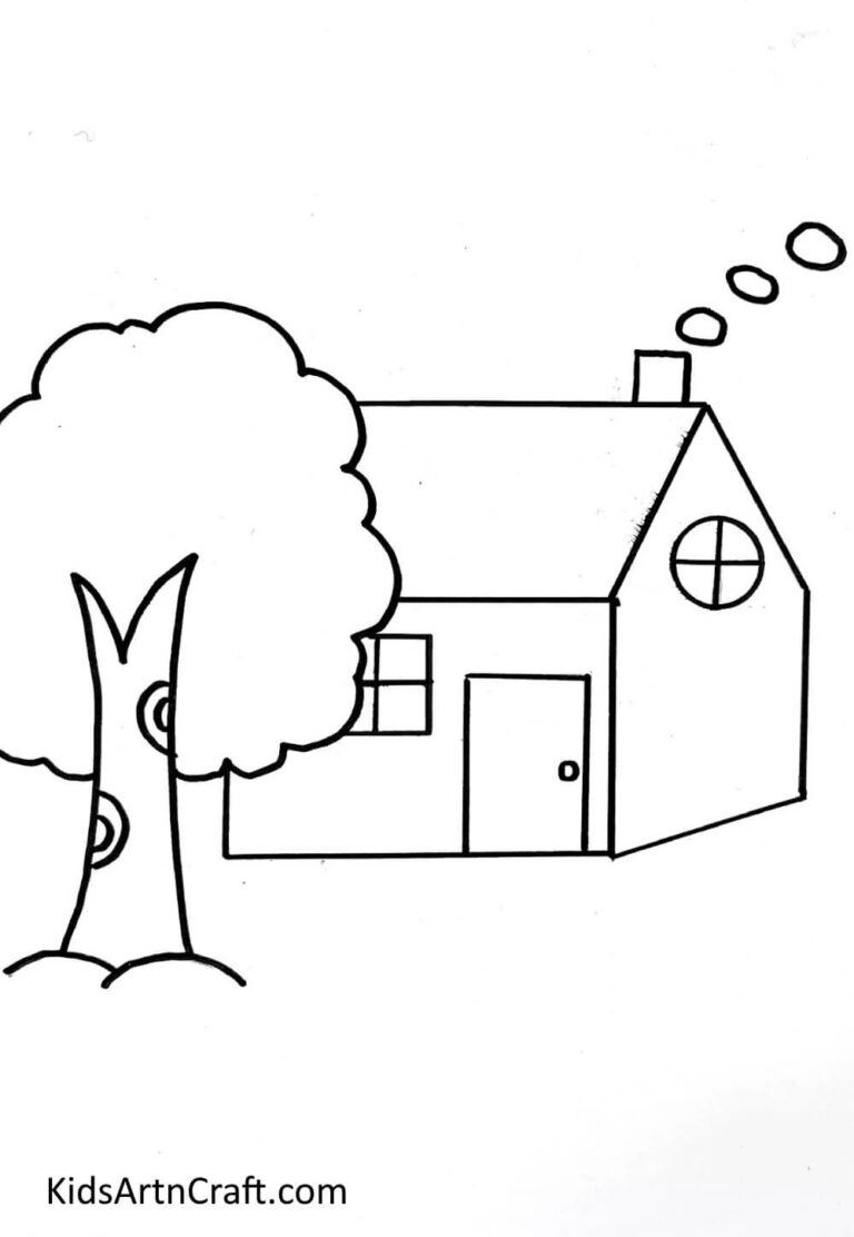 Easy House Tree Scenery Step by Step Drawing - Kids Art & Craft