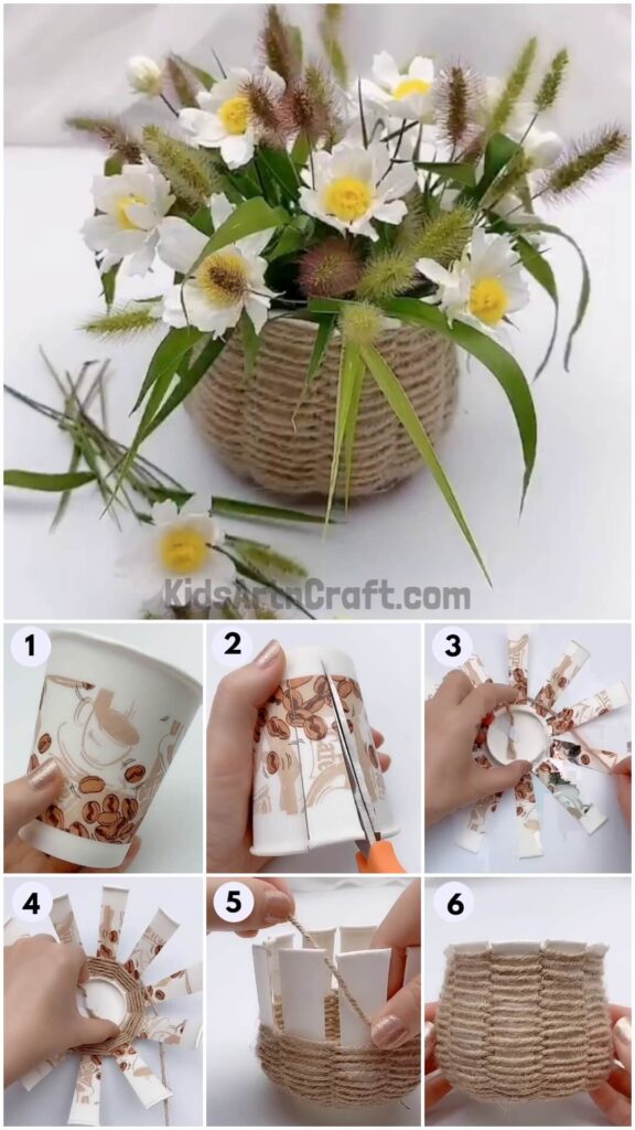 Easy Jute Weaving Flower Basket Tutorial For Beginners - Kids Art & Craft