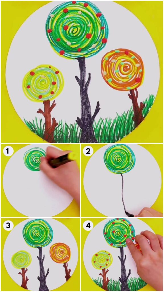 Easy Kandinsky Circle Tree Landscape Art Tutorial For Kids - Kids Art ...