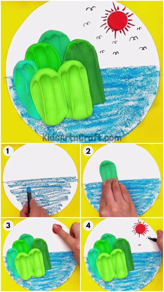 Easy Mountains In Sea Scenery Art-Craft Ideas For Kids - Kids Art & Craft