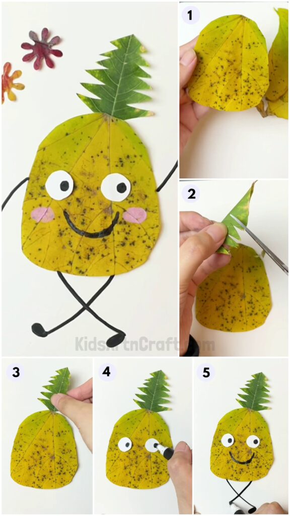 Easy Pineapple Craft from fall leaves for Kids - Kids Art & Craft