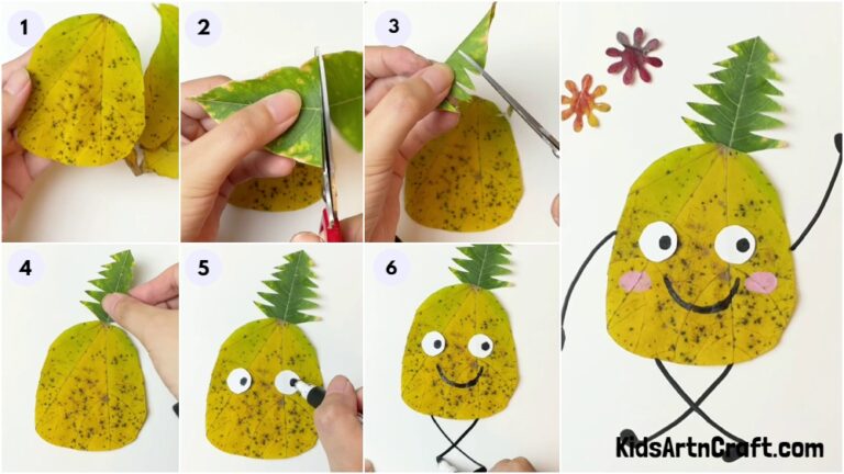 Easy Pineapple Craft from fall leaves for Kids - Kids Art & Craft