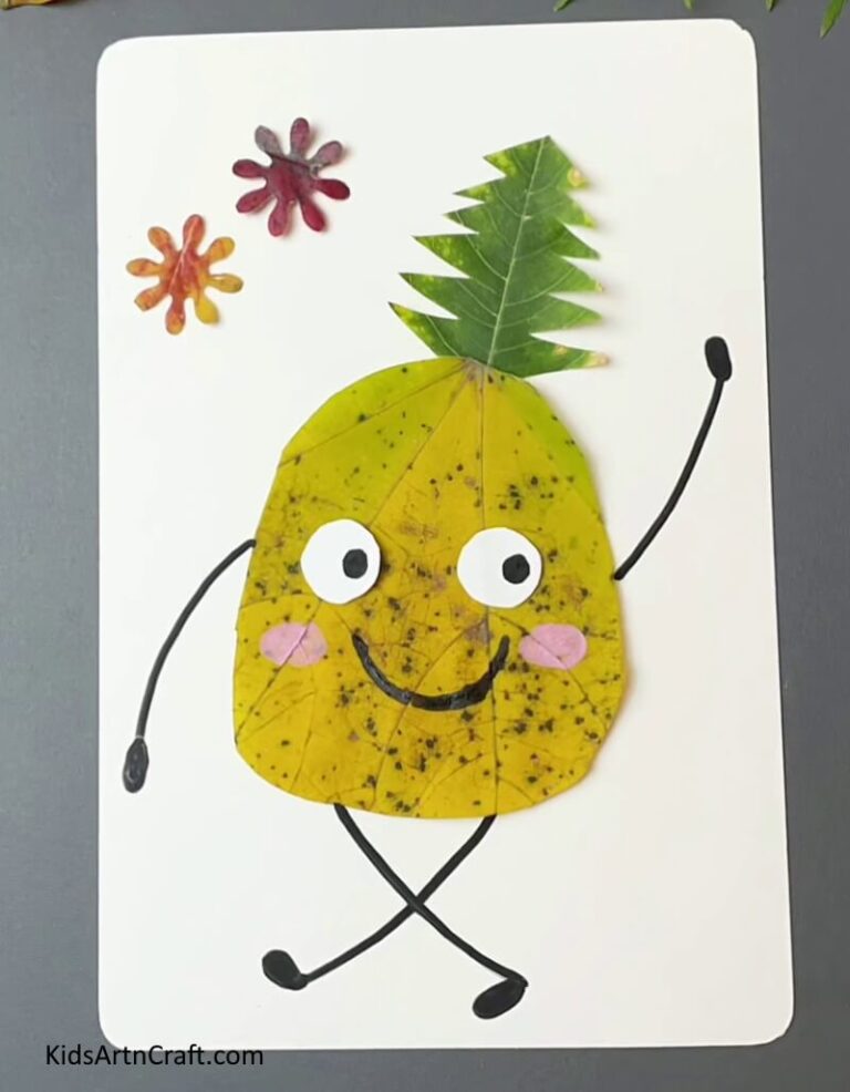 Easy Pineapple Craft from fall leaves for Kids - Kids Art & Craft