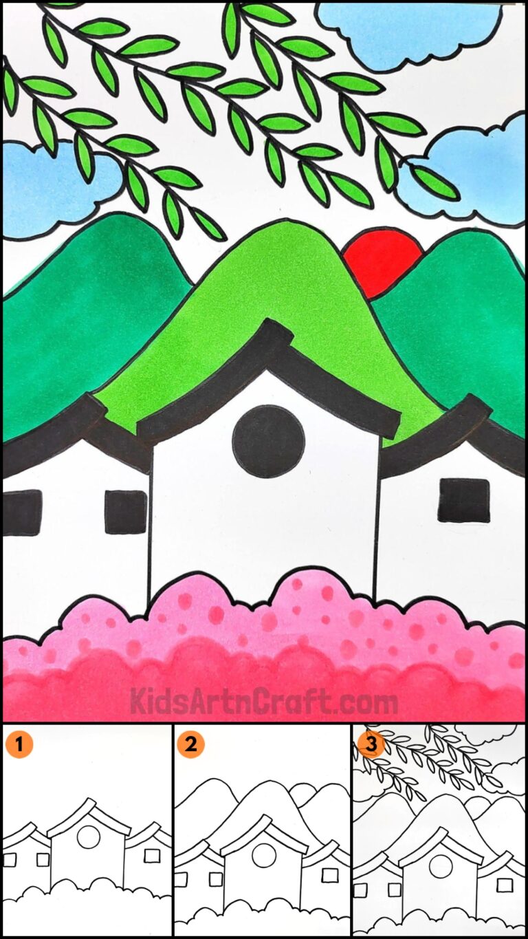Easy scenery Drawing Step by Step Tutorial for beginners - Kids Art & Craft
