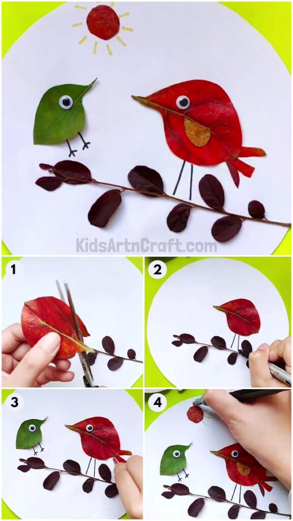 Easy To Learn Bird Art & Craft From Leaves Tutorial for kids - Kids Art ...
