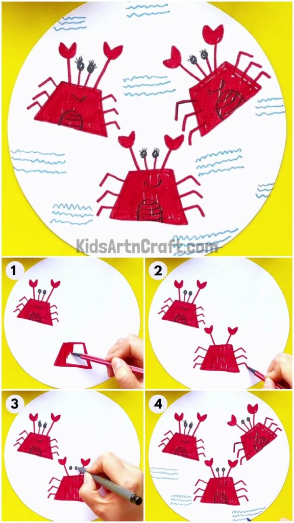 Easy To Make Crab Drawing Using Sketch Pen Step By Step Tutorial - Kids ...