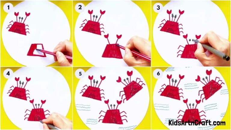 Easy To Make Crab Drawing Using Sketch Pen Step By Step Tutorial - Kids ...