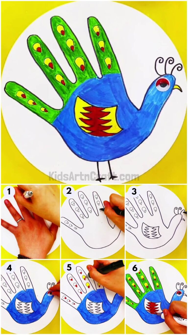 Easy To Make Palm Outline Peacock Craft Tutorial For Kids - Kids Art ...