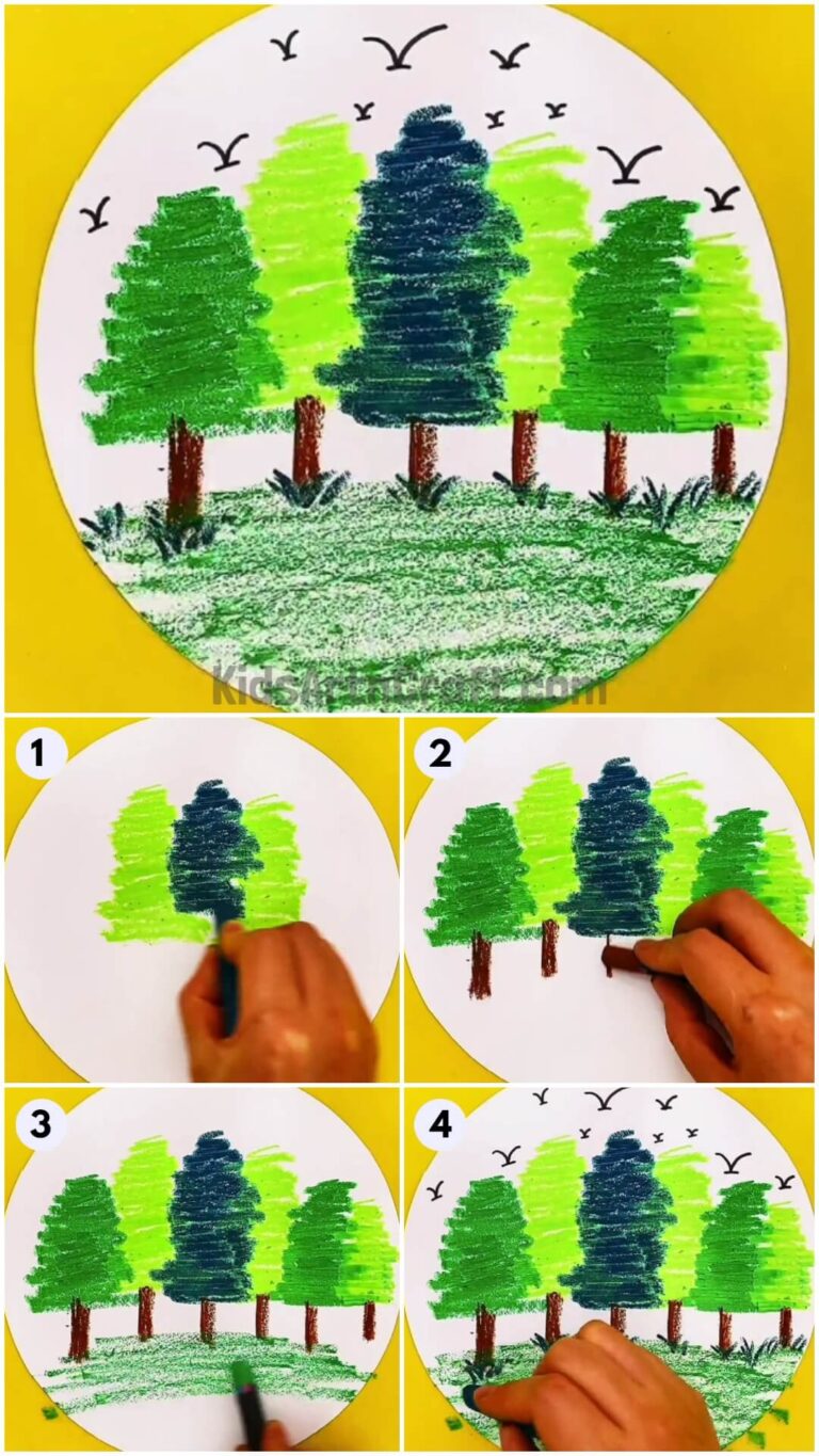 Easy To Make Tree Scenery Using Oil Pastels Tutorial For Kids - Kids ...