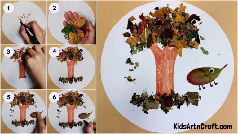 Easy Tree Craft From Fall Leaves Step-by-step Tutorial - Kids Art & Craft