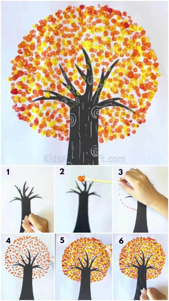 Easy Tree Painting Using Ear Buds for Kids - Kids Art & Craft
