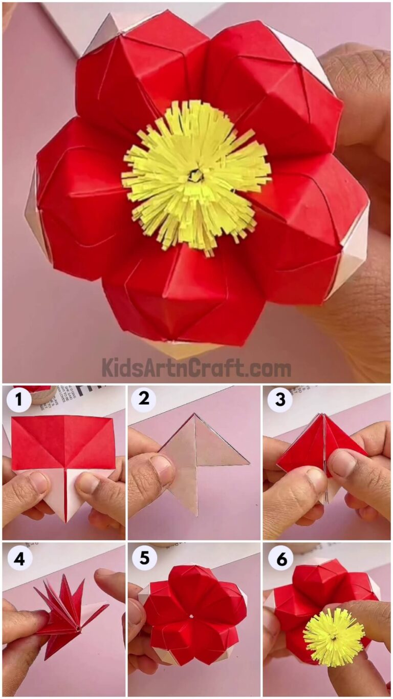 Red Camilla Paper Origami Flower Tutorial For Kids - Kids Art & Craft