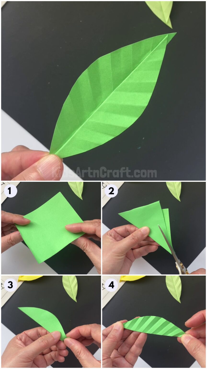 Folded Paper Leaf step by step Tutorial For Kids - Kids Art & Craft