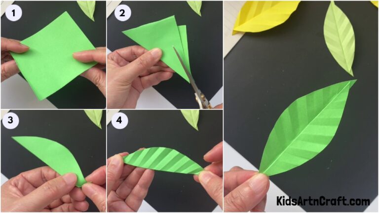 Folded Paper Leaf step by step Tutorial For Kids - Kids Art & Craft