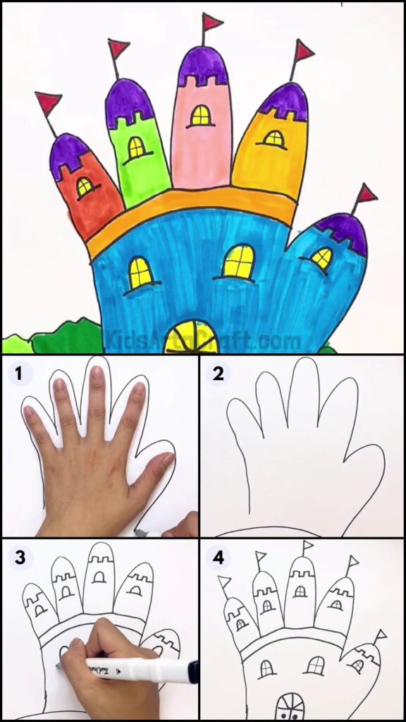 Handprint Castle easy Drawing for kids - Kids Art & Craft