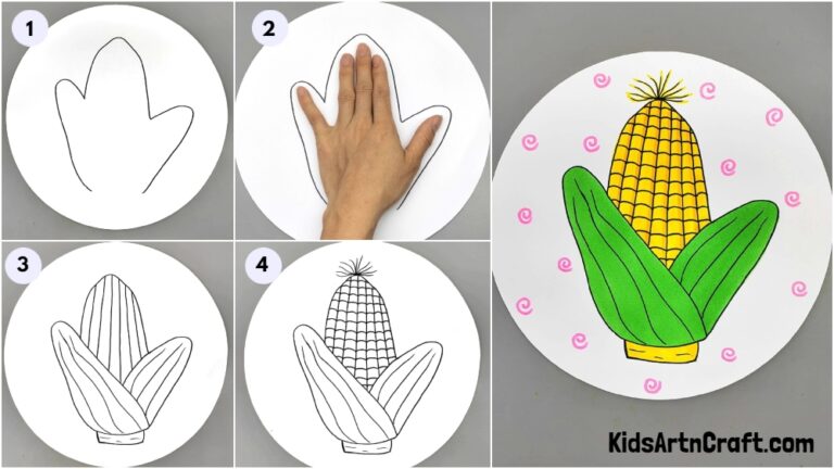 Handprint Corn Drawing easy Tutorial For Kids - Kids Art & Craft