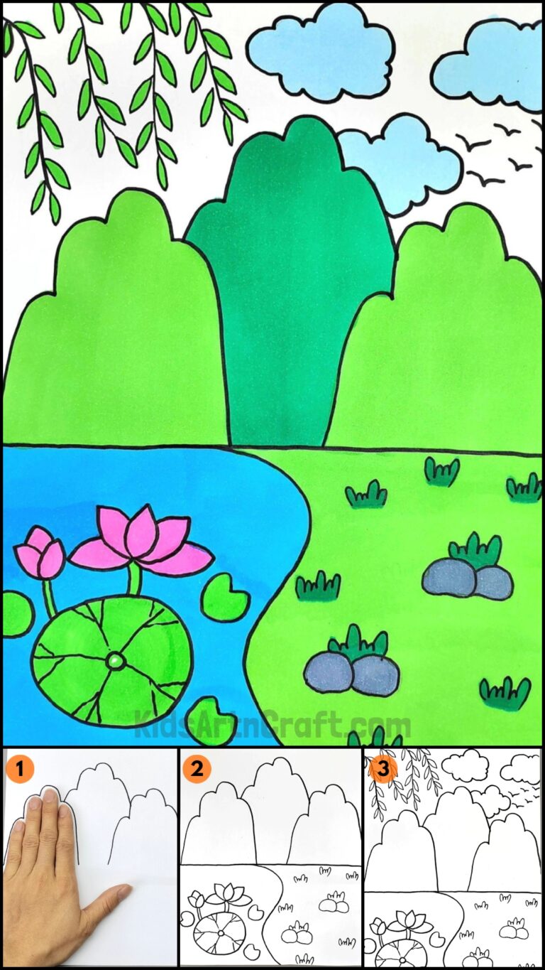 Handprint mountain scenery Easy Drawing for kids - Kids Art & Craft