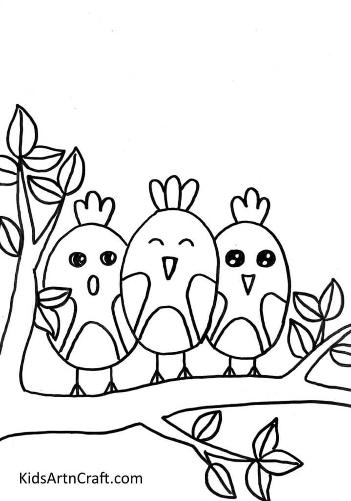 How to Draw Colorful Birds on Branch Easy Drawing - Kids Art & Craft