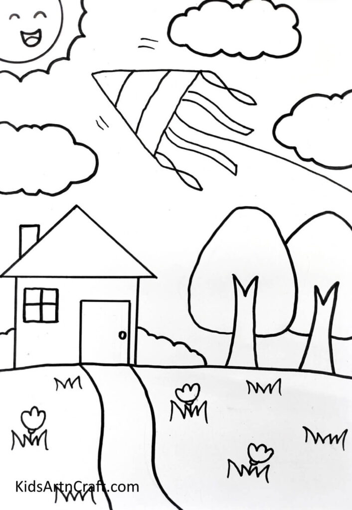 How to Draw Easy Scenery Step by Step Tutorial - Kids Art & Craft