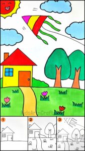 How to Draw Easy Scenery Step by Step Tutorial - Kids Art & Craft