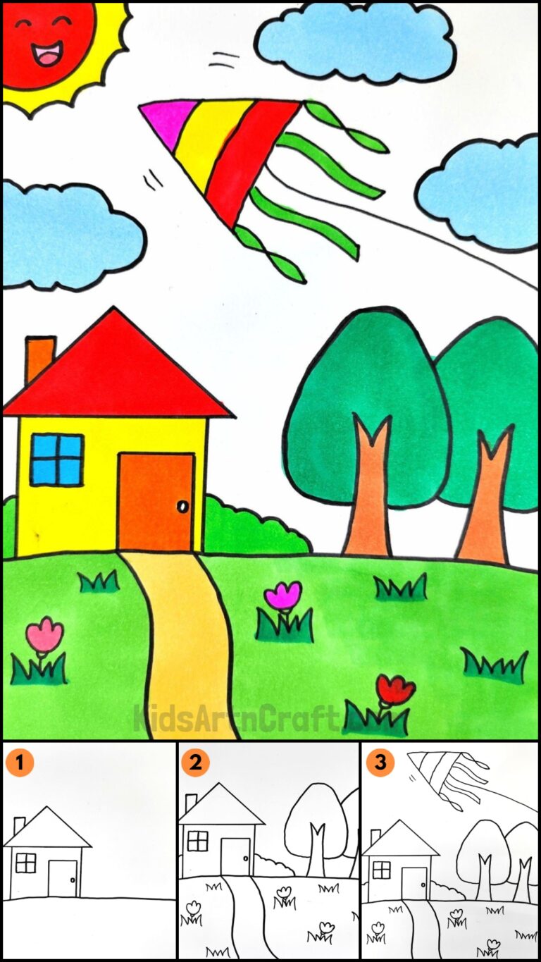 How to Draw Easy Scenery Step by Step Tutorial - Kids Art & Craft
