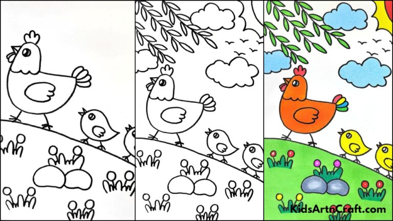 How to Draw Hen and Chick Easy Drawing for Beginners - Kids Art & Craft