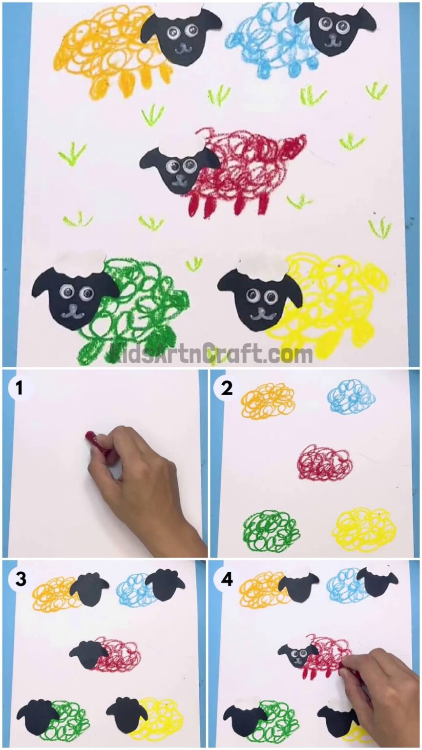 How to Draw herd of Sheep Easy Tutorial for kids - Kids Art & Craft