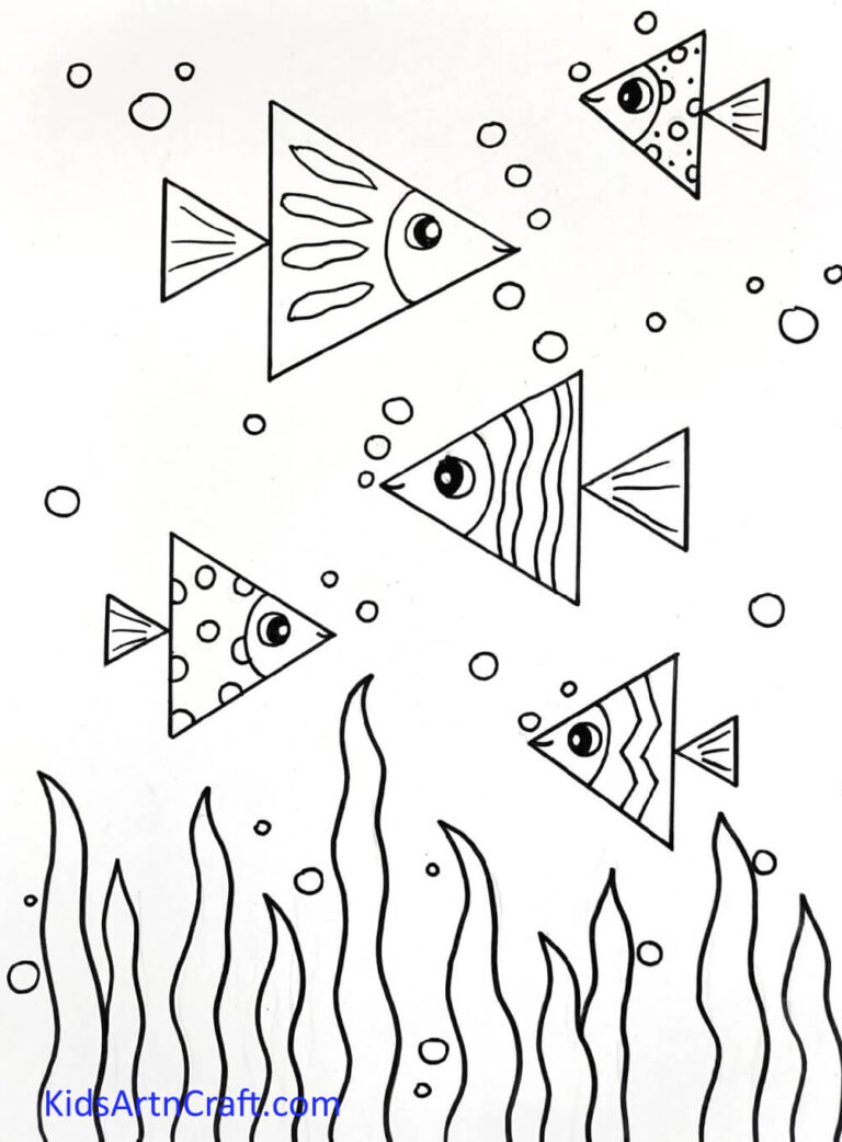 How To Draw Triangular Fishes Step By Step Tutorial - Kids Art & Craft