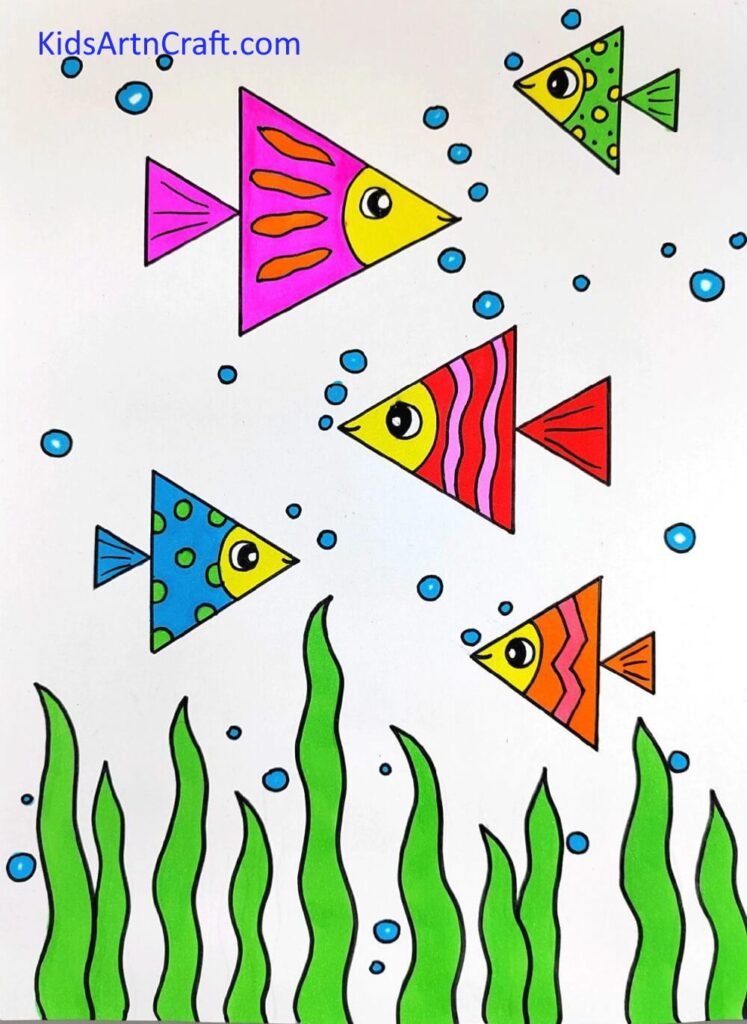How To Draw Triangular Fishes Step By Step Tutorial - Kids Art & Craft