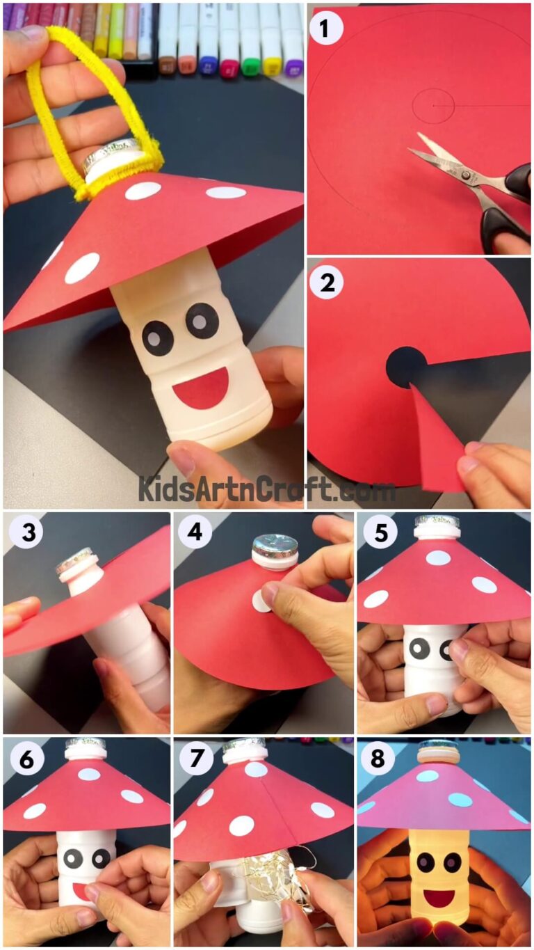 How To Make 3D Mushroom Using Paper And Plastic Bottle - Kids Art & Craft