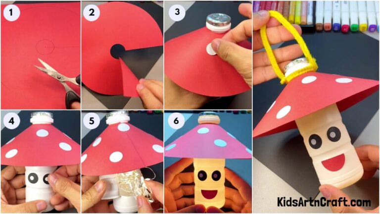 How To Make 3D Mushroom Using Paper And Plastic Bottle - Kids Art & Craft