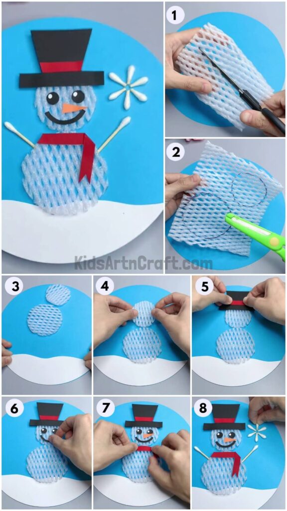 How To Make A Snowman Craft Using Fruit Foam And Earbuds - Kids Art & Craft