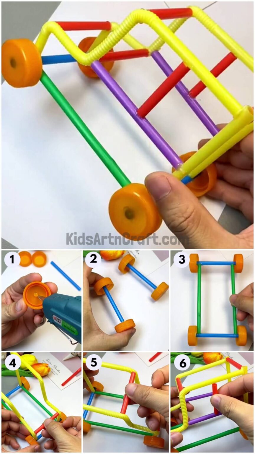 How to Make a Toy Car Using Straw Easy Tutorial for kids - Kids Art & Craft