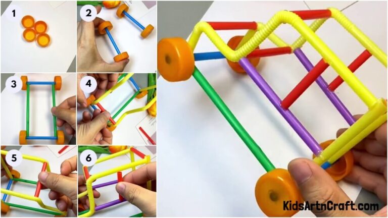 How to Make a Toy Car Using Straw Easy Tutorial for kids - Kids Art & Craft