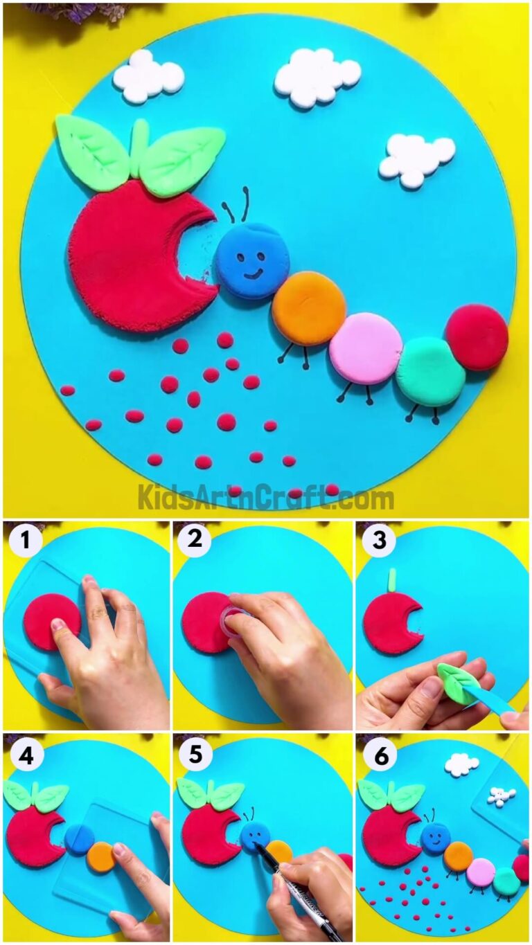 How To Make Caterpillar Eating Apple Using Clay - Kids Art & Craft