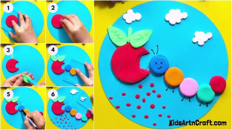 How To Make Caterpillar Eating Apple Using Clay - Kids Art & Craft
