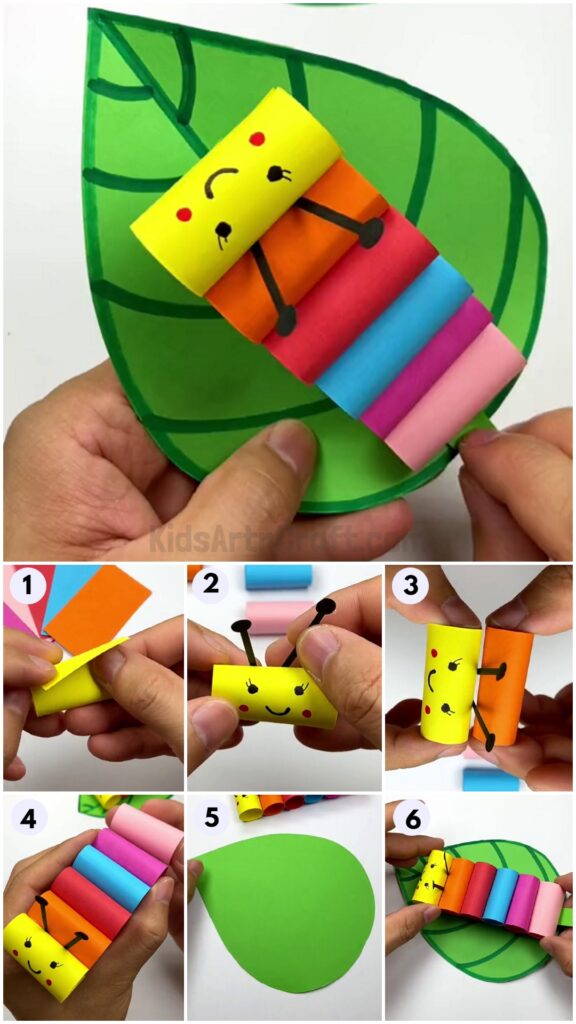 How to Make Colorful Paper Caterpillar On Leaf - Kids Art & Craft