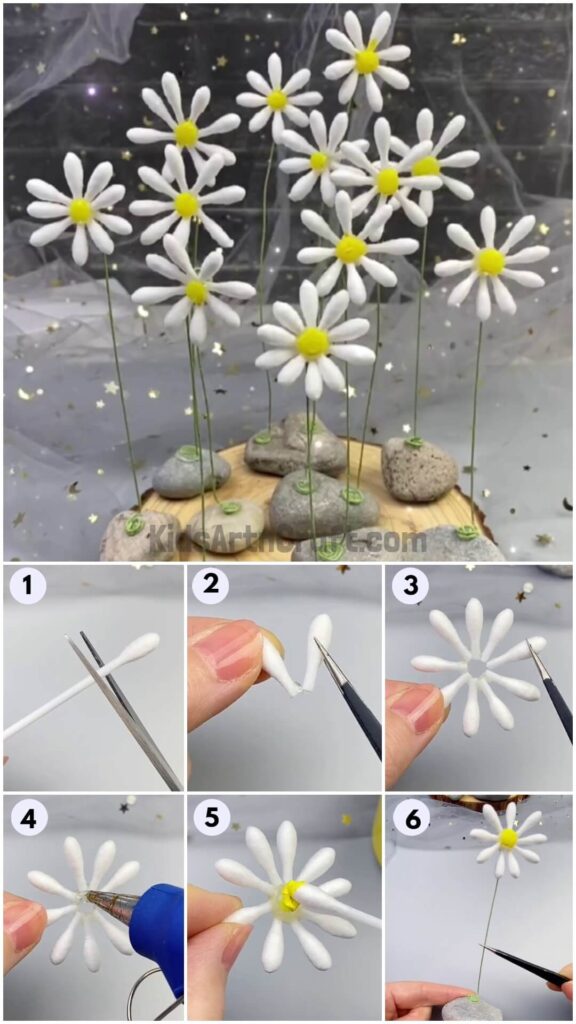 How To Make Cotton Earbud Flowers Craft Step by Step Tutorial - Kids ...