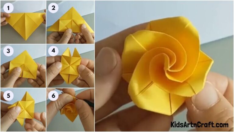 How to Make Origami Rose Easy Tutorial For Beginners - Kids Art & Craft
