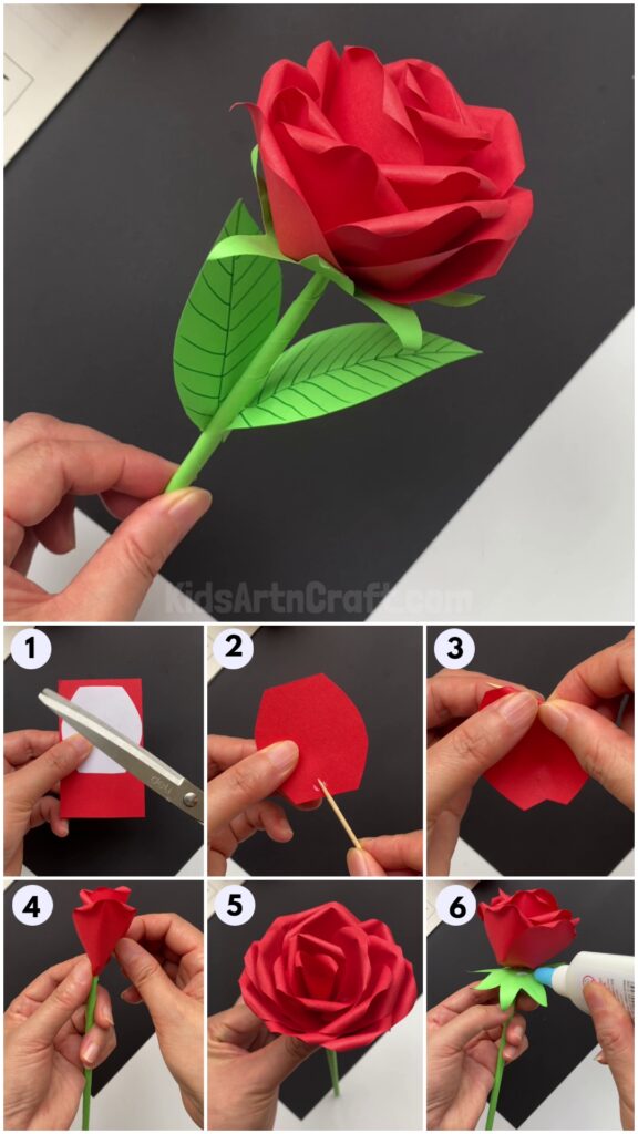 How to Make Paper Rose Flower step by step For Kids - Kids Art & Craft