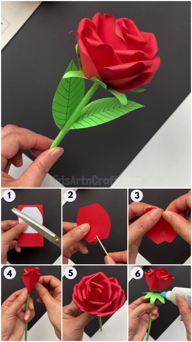 How to Make Paper Rose Flower step by step For Kids - Kids Art & Craft